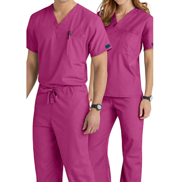Short Sleeve Hospital Uniforms V Neck Three Pocket Style Custom Scrubs ...
